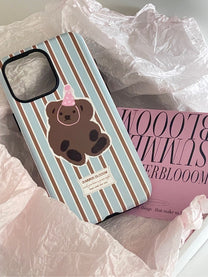 Bear Blue Stripe Printed Phone Case | iPhone Accessories | Three Fleas