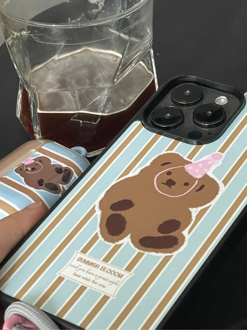 Bear Blue Stripe Printed Phone Case | iPhone Accessories | Three Fleas