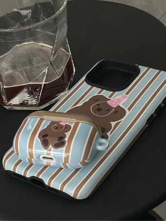 Bear Blue Stripe Printed Phone Case | iPhone Accessories | Three Fleas