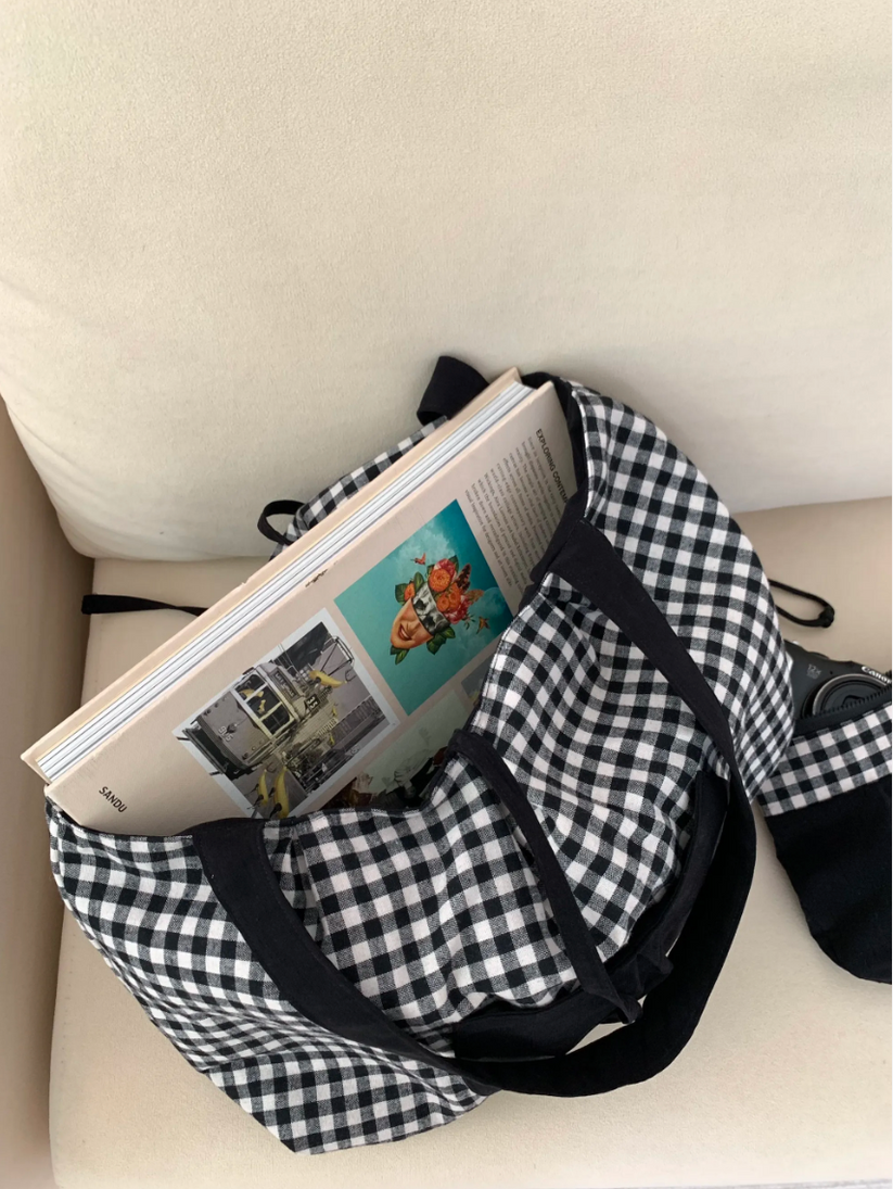 Black White Plaid Doubleface Tote Bag | Bag | Three Fleas