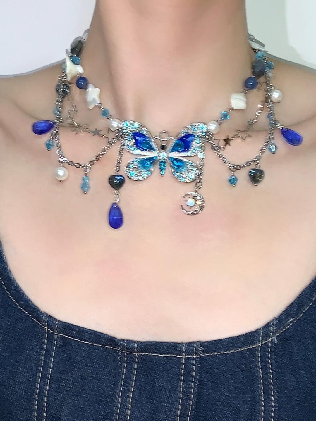 Blue Butterfly Pendant Tassel Necklace Waist Chain | Jewelry | Three Fleas