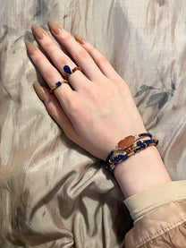 Blue Lazurite Faceted Teardrop Beaded Ring | Jewelry | Three Fleas