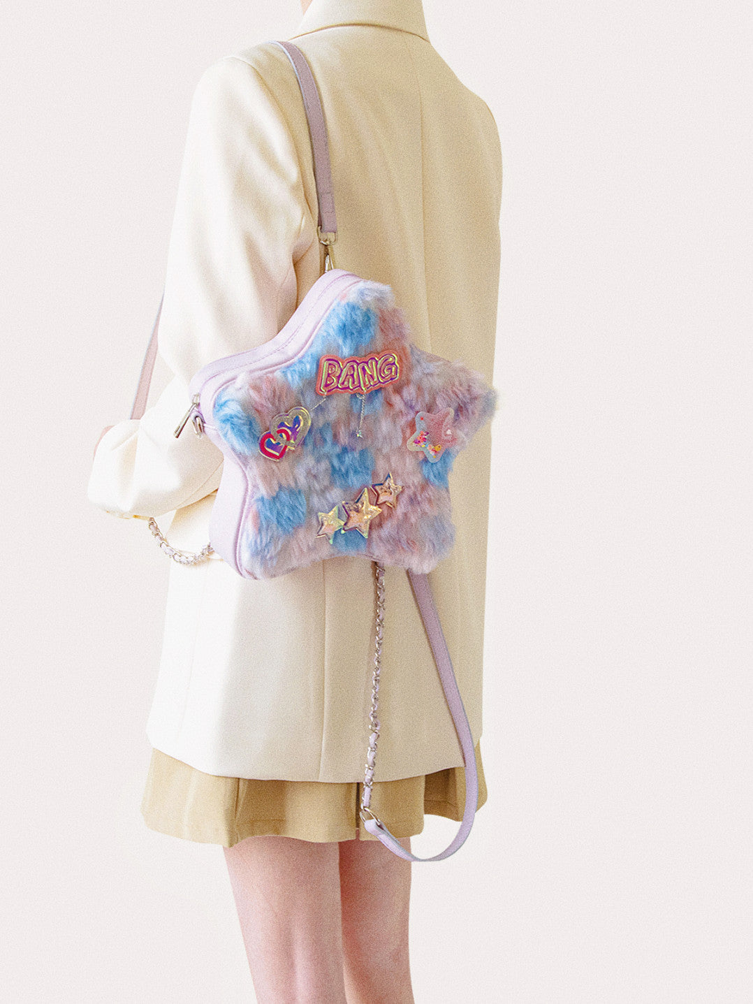 Blue Pink Plush Star Shape Backpack | Bag | Three Fleas