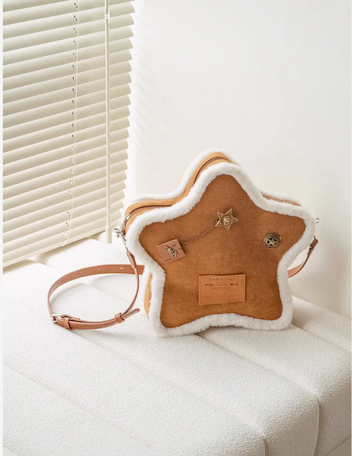 Brown Plush Star Shape Backpack | Bag | Three Fleas