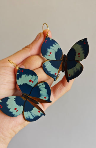 Chinese Lacquer Blue Butterfly Earrings | Jewelry | Three Fleas