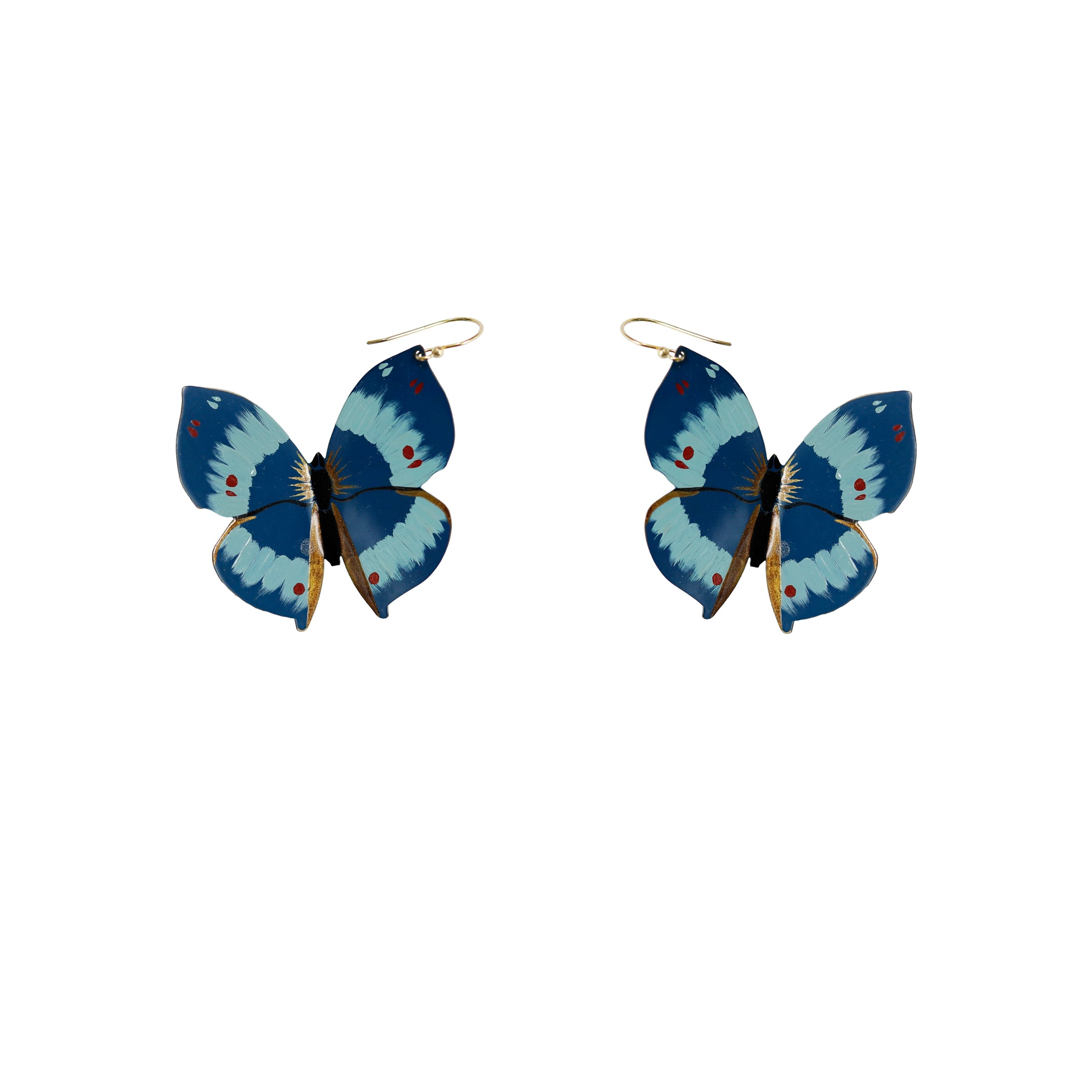 Chinese Lacquer Blue Butterfly Earrings | Jewelry | Three Fleas