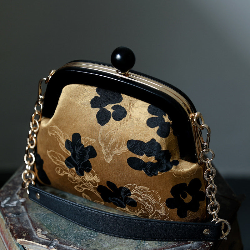 [Chinoiserie] Flower Golden Frame Clutch Bag | Bag | Three Fleas