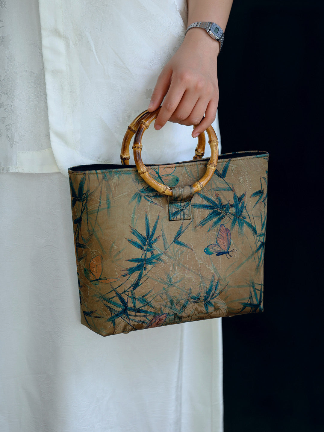 [Chinoiserie] Luxury Circular Bamboo Handle Handbag | Bag | Three Fleas