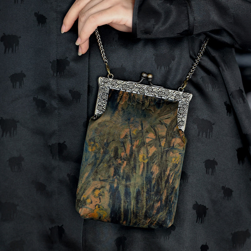 [Chinoiserie] Luxury Flower Silk Frame Clutch Bag | Bag | Three Fleas