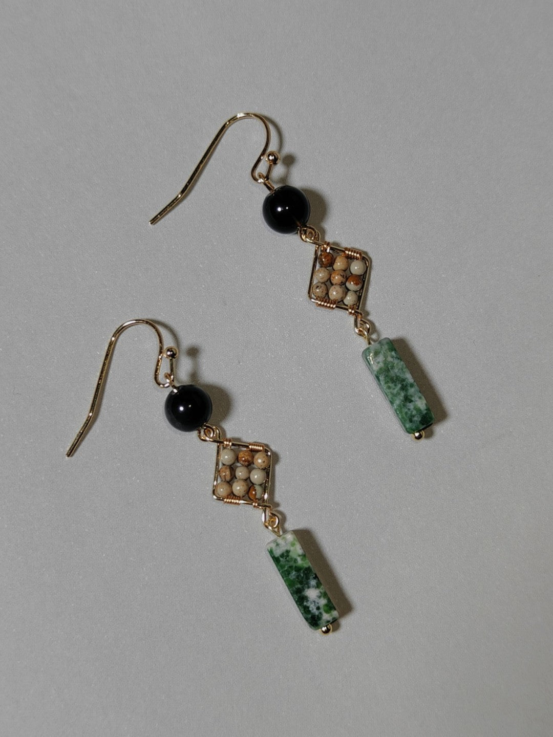 「Chinoiserie」Natural Jade Green Dangle Earrings | Jewelry | Three Fleas