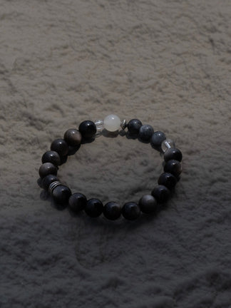 「Chinoiserie」Silver Obsidian Jade Beaded Bracelet | Jewelry | Three Fleas