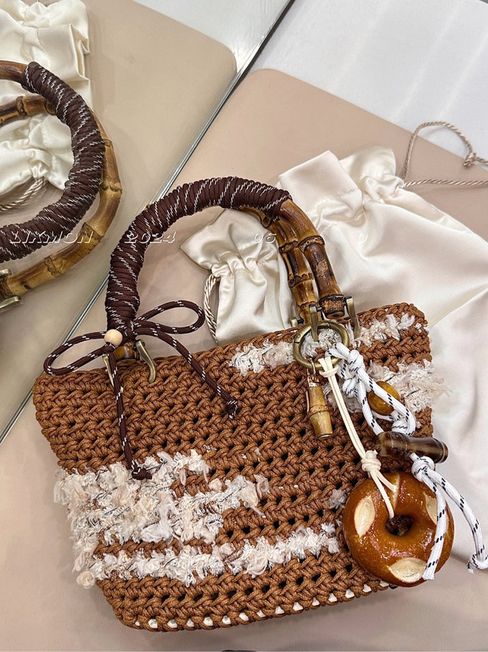 Chocolate Cookies Crochet Bamboo Handle Bag | Bag | Three Fleas