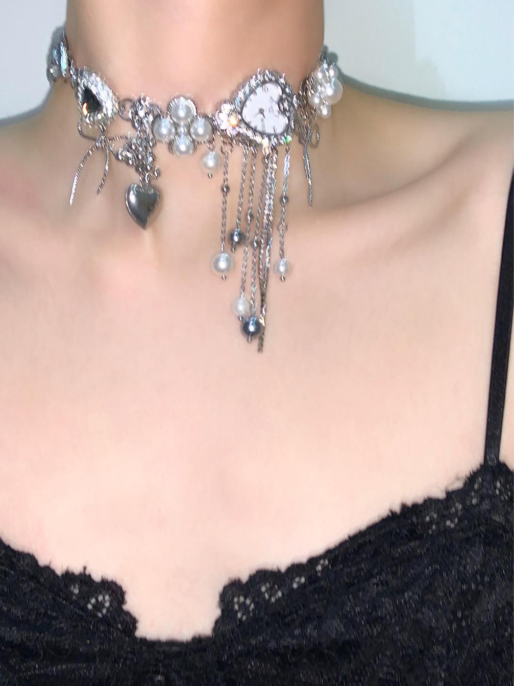 Clock Pearl Tassel Choker | Jewelry | Three Fleas