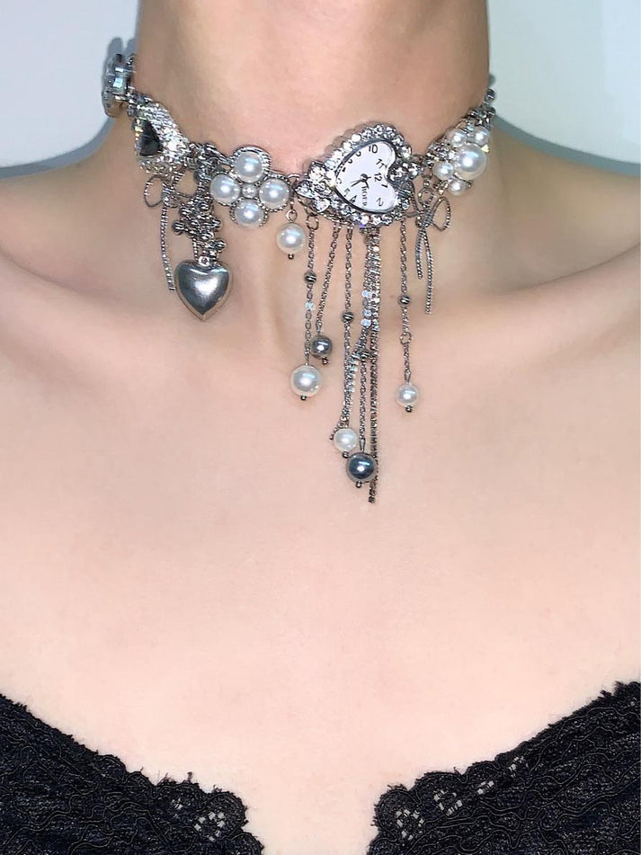 Clock Pearl Tassel Choker | Jewelry | Three Fleas
