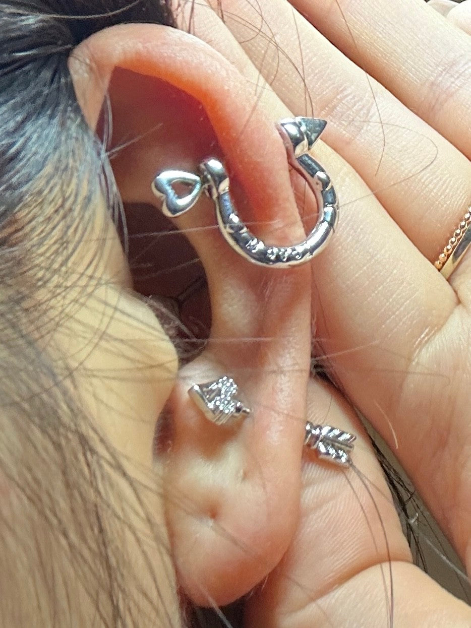 Cupid's Arrow Threaded Screw Flat Black Earring Set | Indie Jewelry Design | Three Fleas