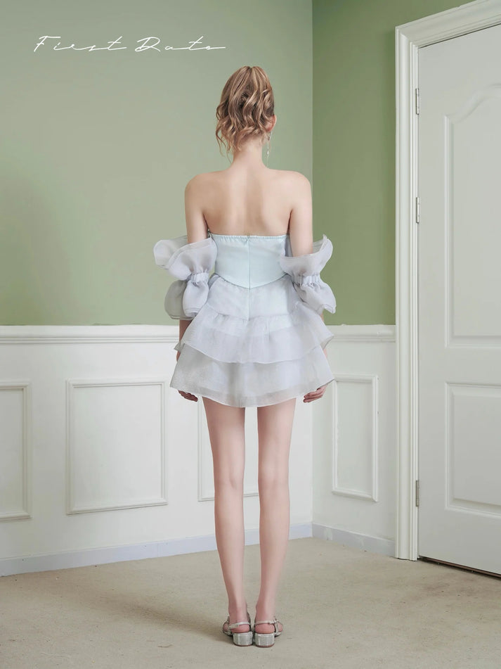 Dalila Puff-Sleeve Blue Mini Dress | Dress | Three Fleas