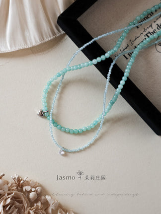 Double Strand Mint Stones Beaded Necklace | Jewelry | Three Fleas