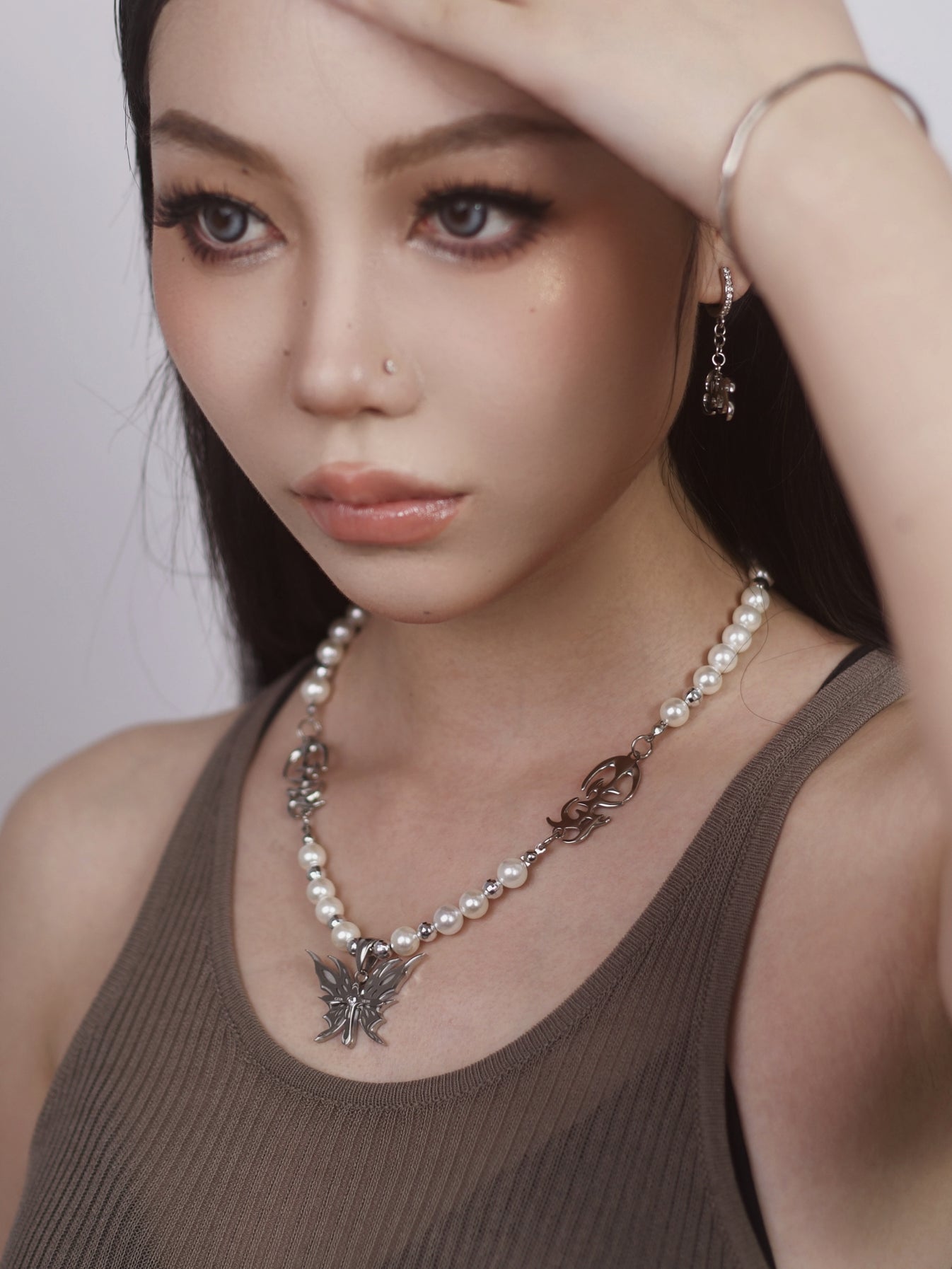 Dreamcore Butterfly Pendant Pearl Necklace | Jewelry | Three Fleas