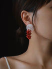 Full Moon Red Beaded Earrings | Jewelry | Three Fleas