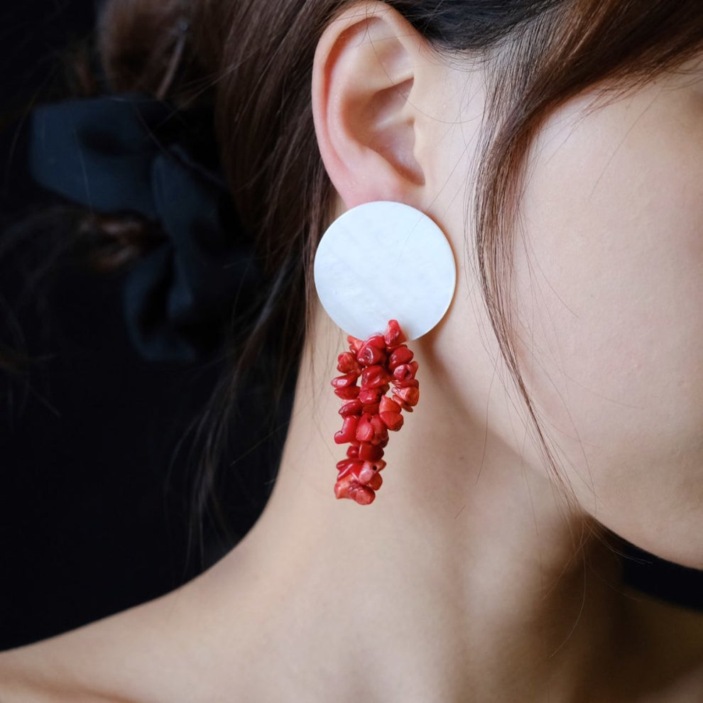 Full Moon Red Beaded Earrings | Jewelry | Three Fleas