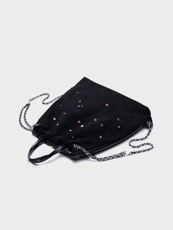 Gemstone Decor Drawstring Plush Backpack | Bag | Three Fleas