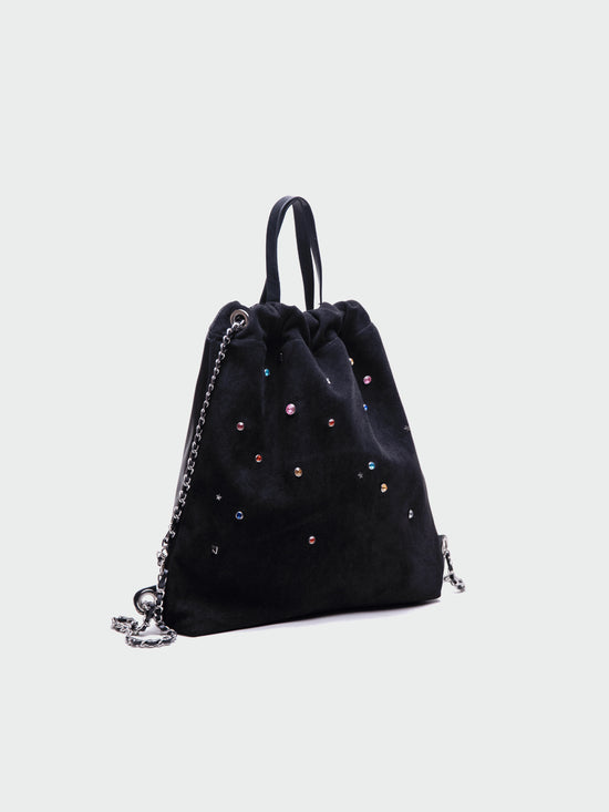 Gemstone Decor Drawstring Plush Backpack | Bag | Three Fleas