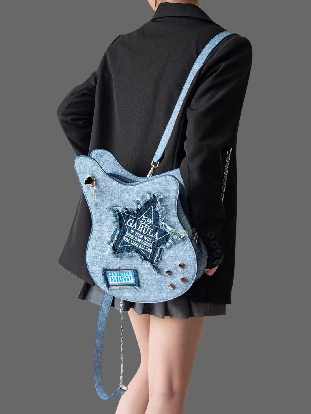 Guitar Shape Denim Backpack | Bag | Three Fleas