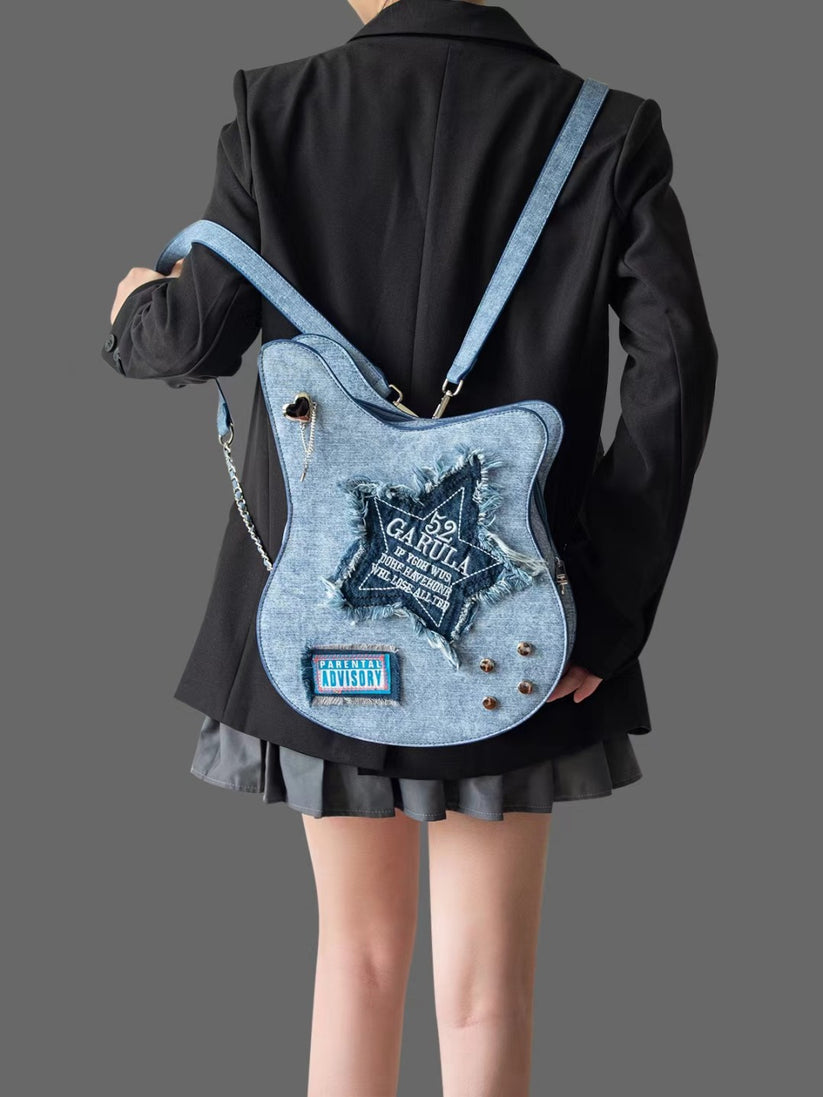 Guitar Shape Denim Backpack | Bag | Three Fleas