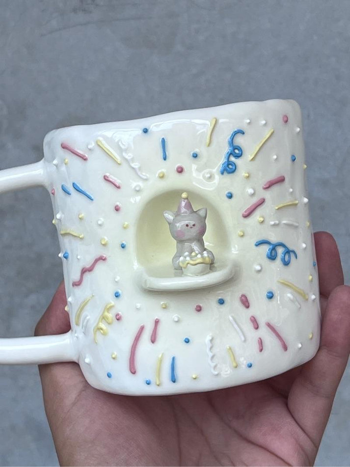 Handmade Birthday Cat Ceramic Cup | Cup | Three Fleas