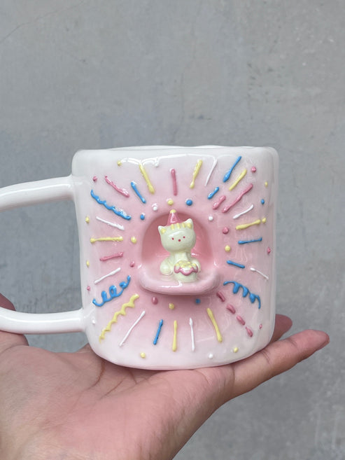 Handmade Birthday Cat Ceramic Cup | Cup | Three Fleas