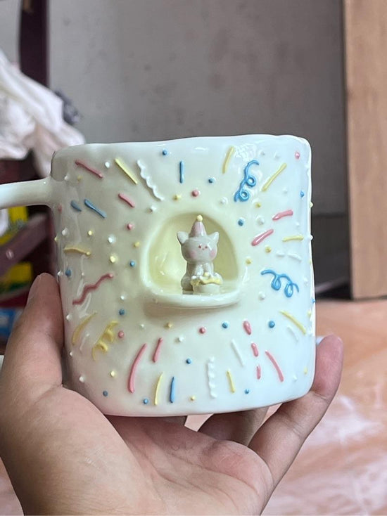 Handmade Birthday Cat Ceramic Cup | Cup | Three Fleas