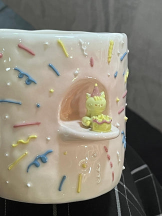 Handmade Birthday Cat Ceramic Cup | Cup | Three Fleas