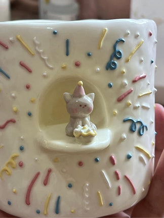 Handmade Birthday Cat Ceramic Cup | Cup | Three Fleas