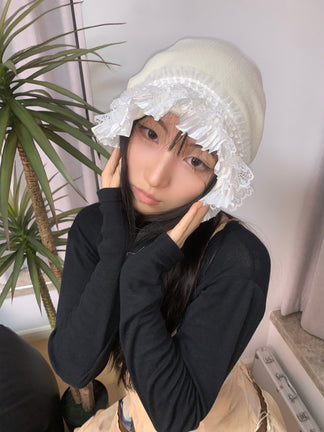 Handmade Lace Ruffle Beanie | Fashion | Three Fleas