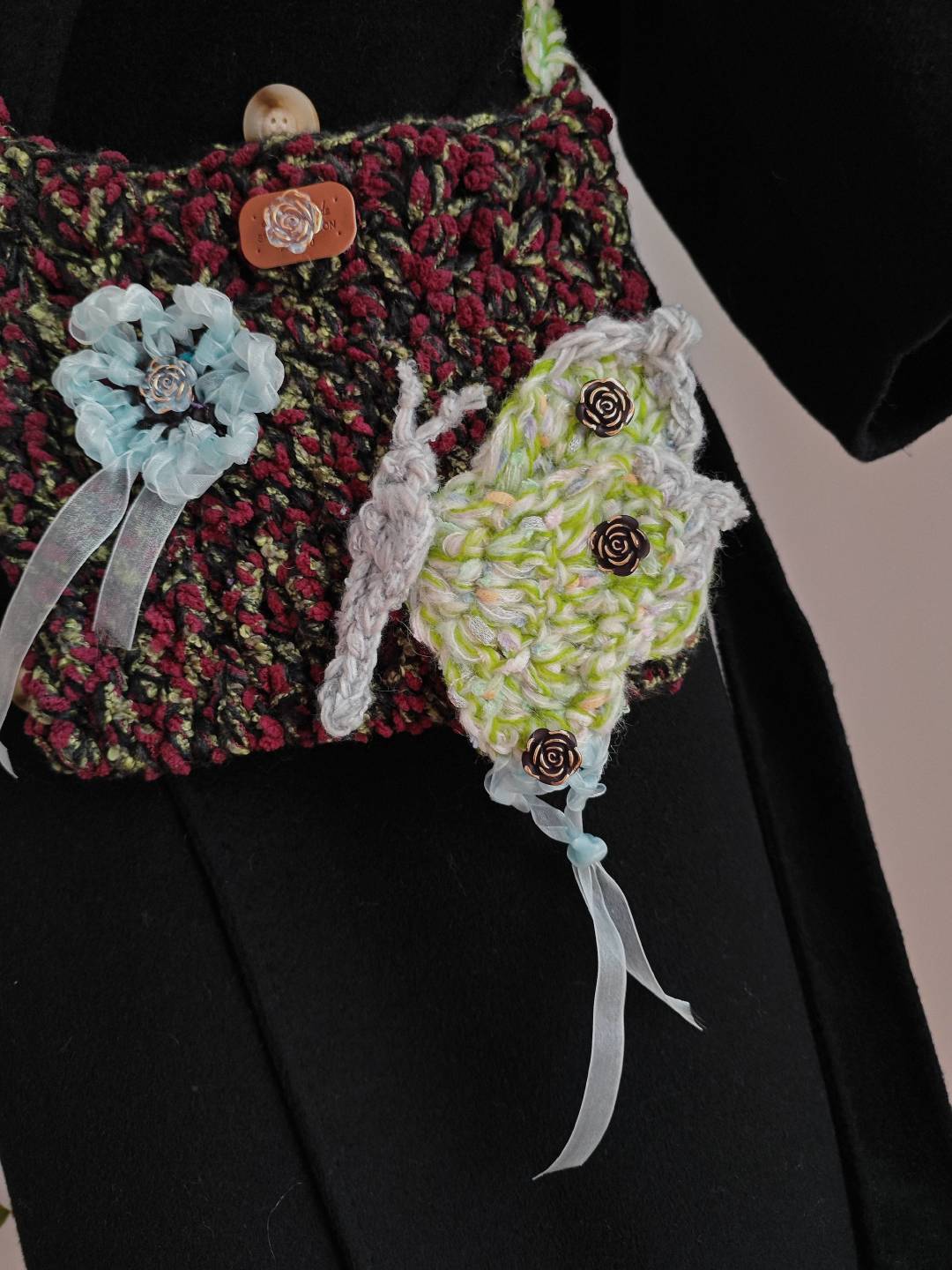 Handwoven Rose Butterfly Crossbody Bag | Bag | Three Fleas