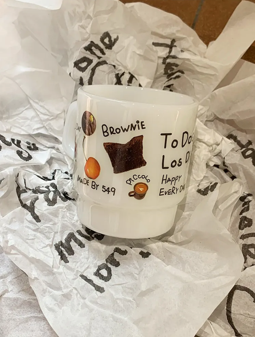 Happy Snack-Themed Glass Mug | Cup | Three Fleas
