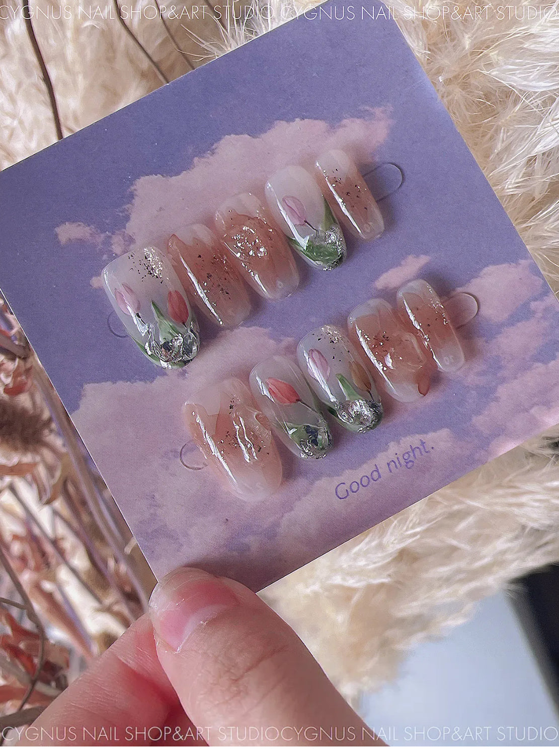 Luna Tulip Hand Painted Press On Nails Set | Indie Nails Design | Three ...