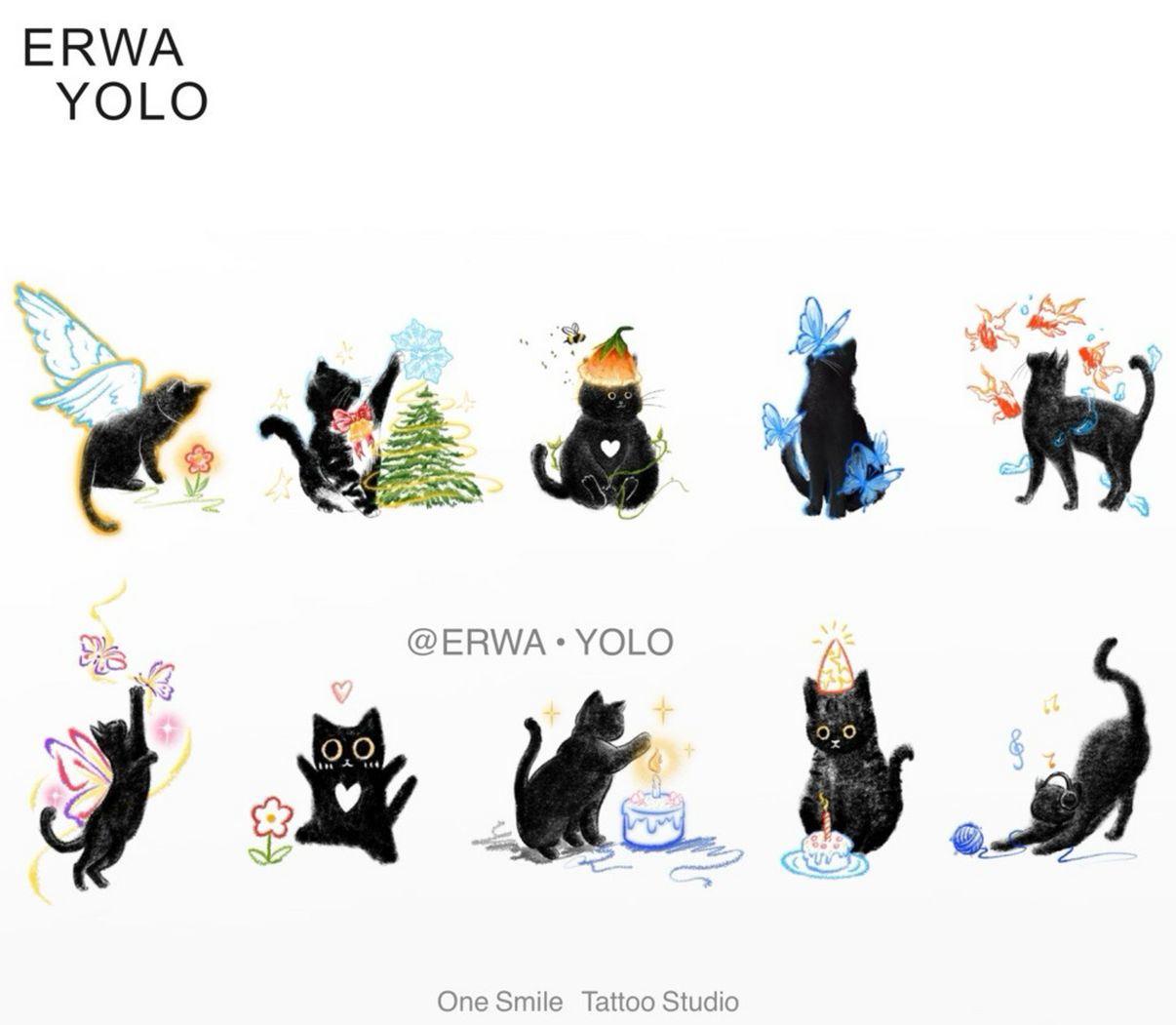 Mini Cats Cartoon Waterproof Temporary Tattoo Stickers Set | Tattoo ...