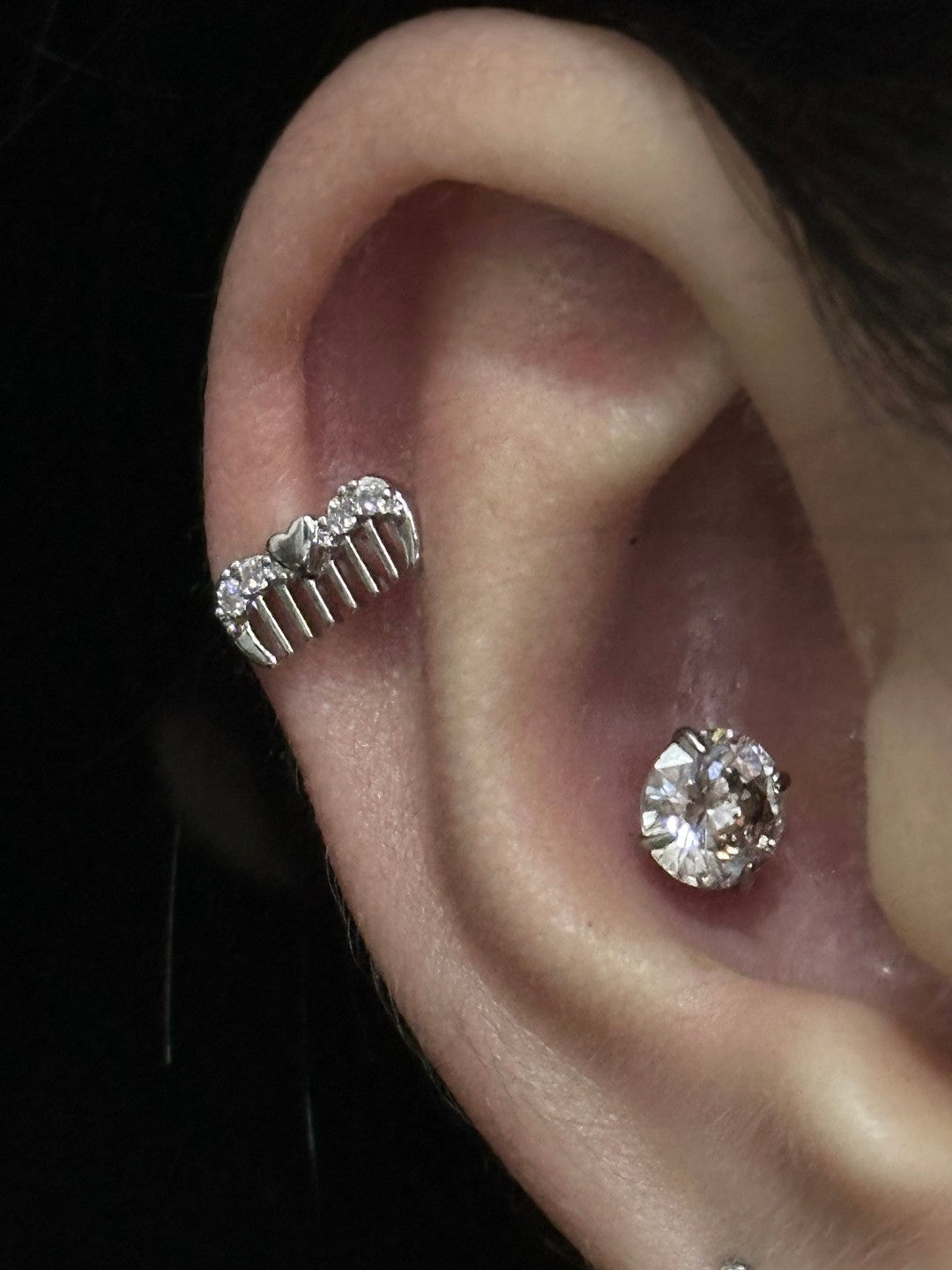 Mini Comb Threaded Screw Flat Black Earring | Indie Jewelry Design | Three Fleas