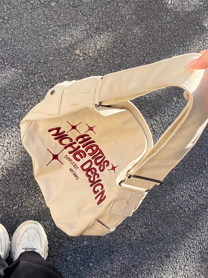 Red Text Embroidery Large Crossbody Shoulder Bag | Bag | Three Fleas