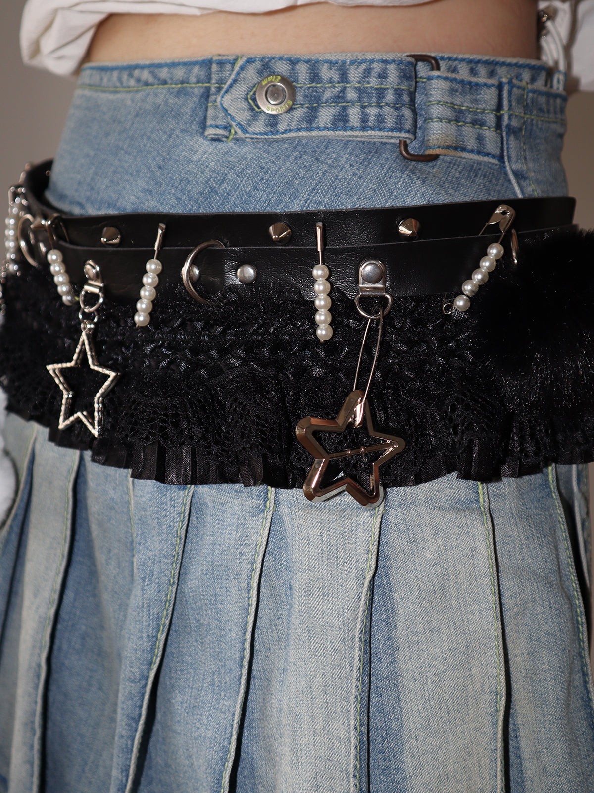 Y2k Black Star Furry Bone Belt | Belt | Three Fleas