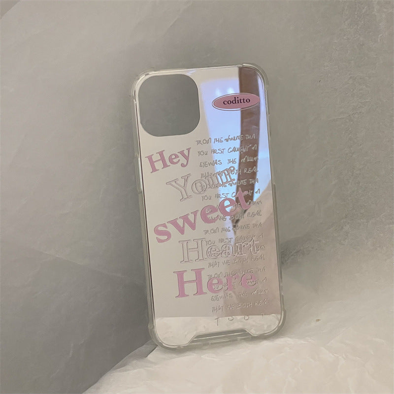 Pink slogan mirror phone case with butterfly stand | Three Fleas