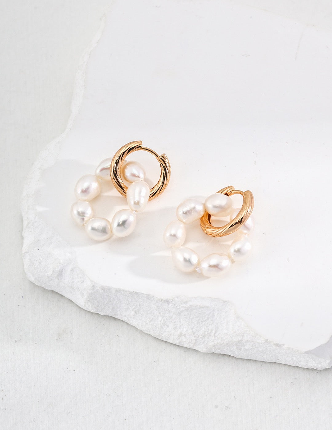 Pearl Twisted Small Drop Hoop Earrings | Jewelry | Three Fleas