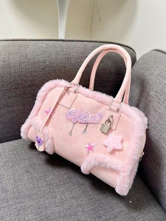 Pink Plush Crossbody Handbag | Bag | Three Fleas
