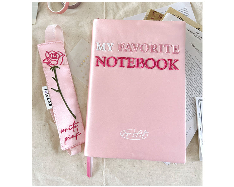 Pink Silk Embroidered Notebook Cover | Hobonichi | Three Fleas