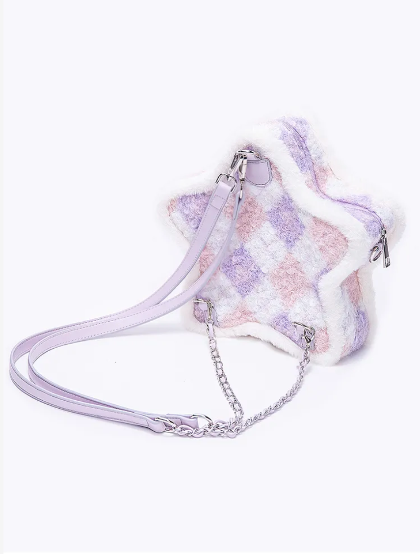 Purple Plush Star Shape Backpack | Bag | Three Fleas