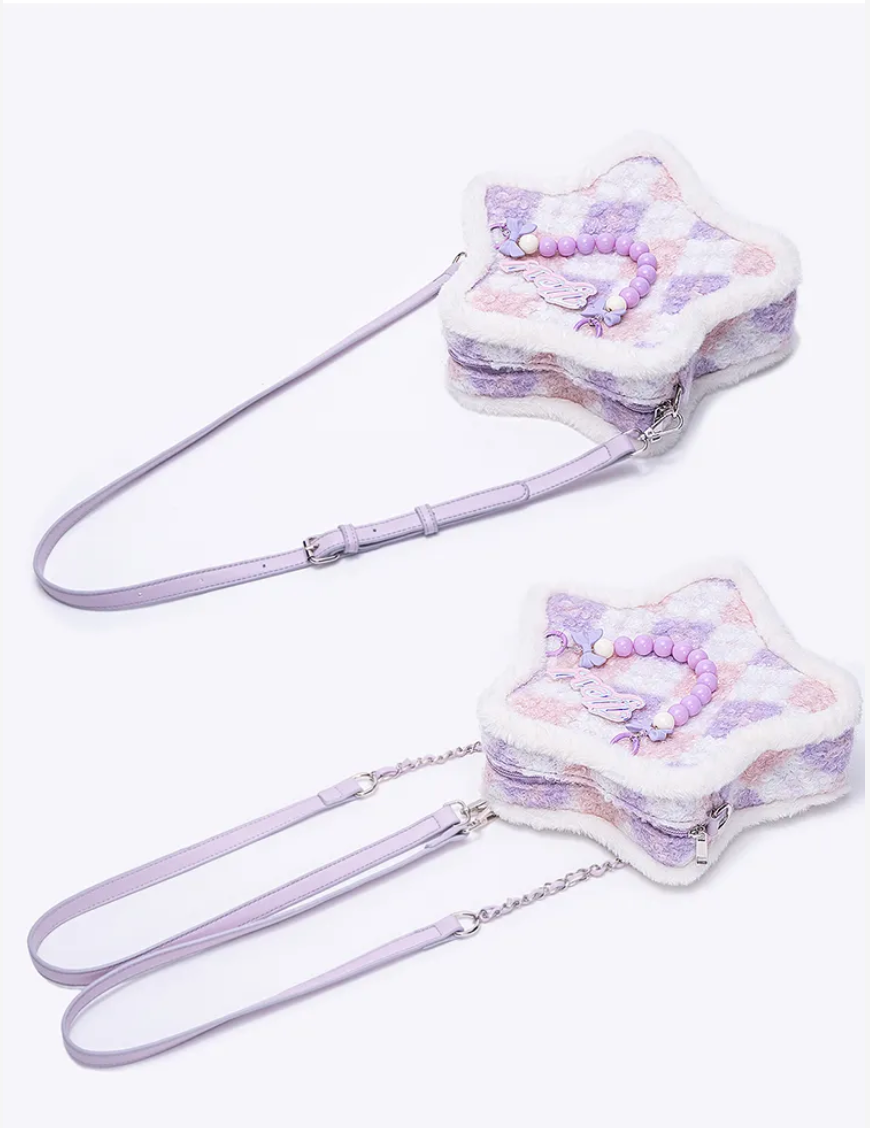 Purple Plush Star Shape Backpack | Bag | Three Fleas