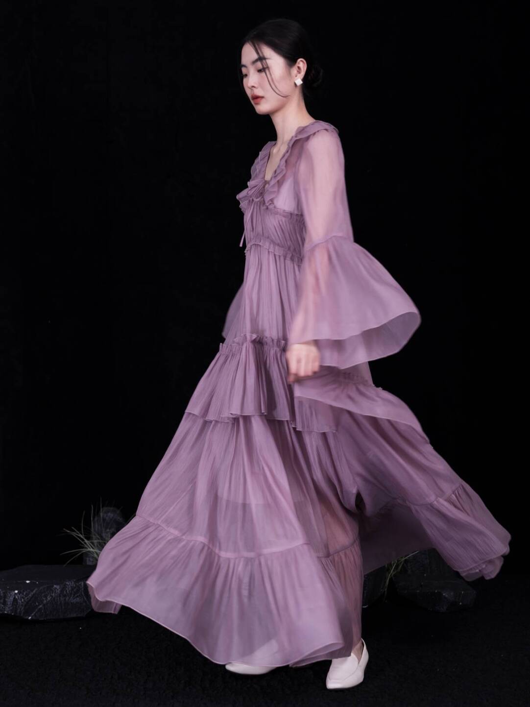 Purple Ruffled Tiered Maxi Dress | Dress | Three Fleas