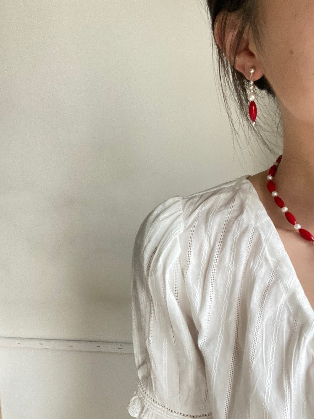 Red Beaded Pearl Necklace | Jewelry | Three Fleas