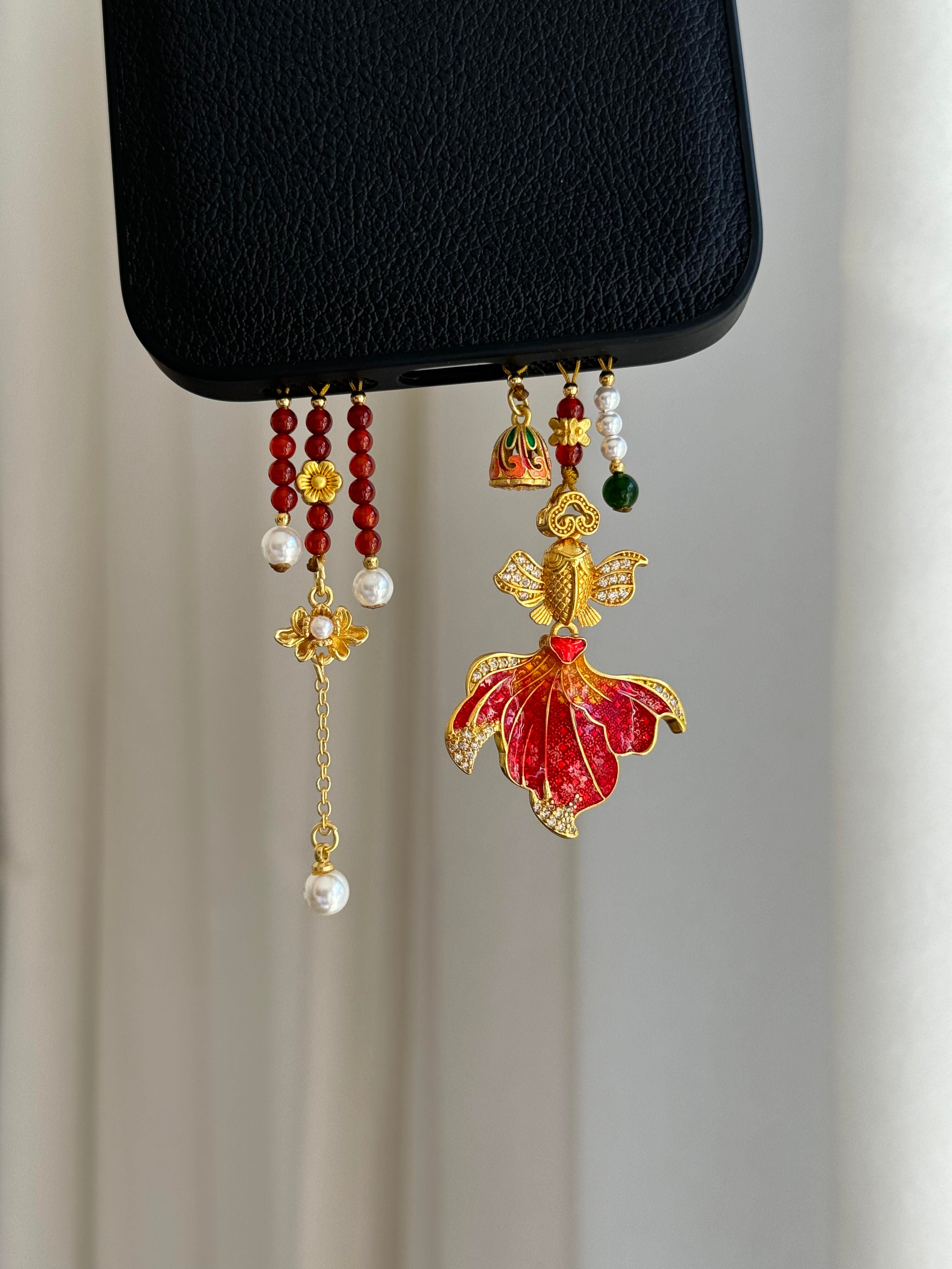 Red Goldfish Beaded Pendant With Phone Case | Phone Accessories | Three ...